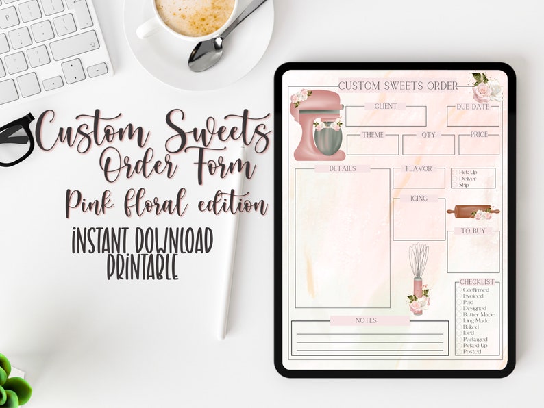 Pink Floral Custom Sweets Order Form Planner Page Printable - Etsy