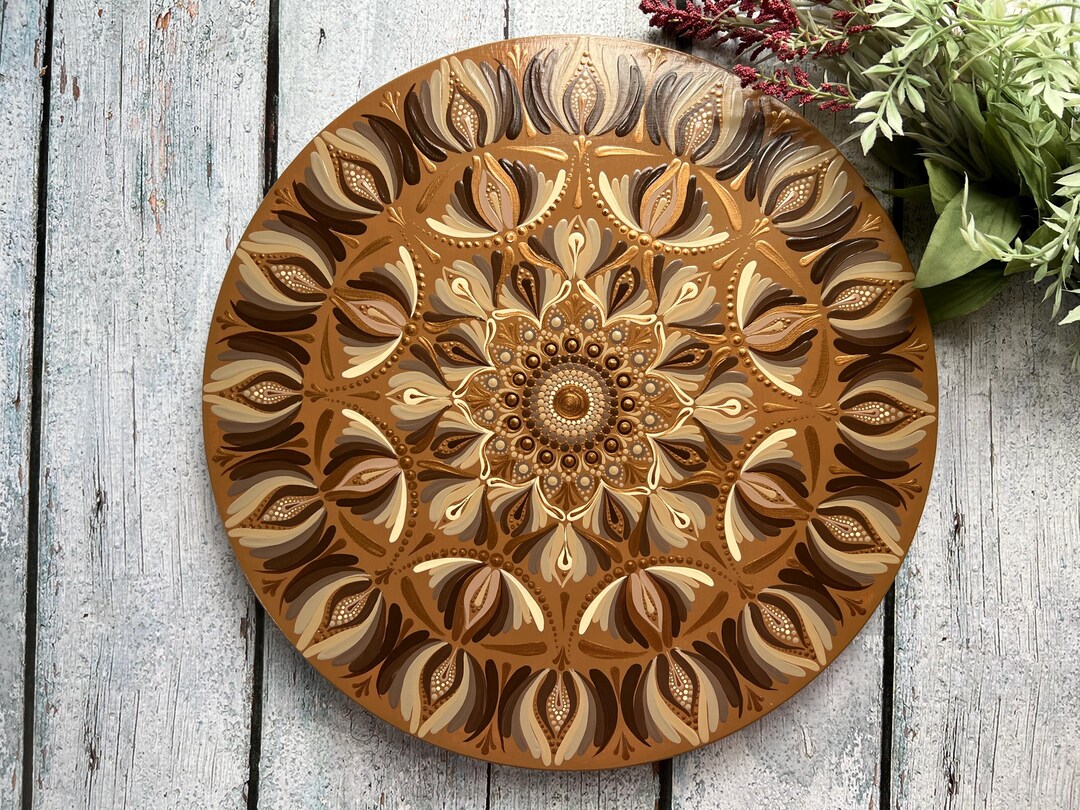 Hand Painted Mandala Round Decorative Lazy Susan Turntable - 13.5 Inch ...