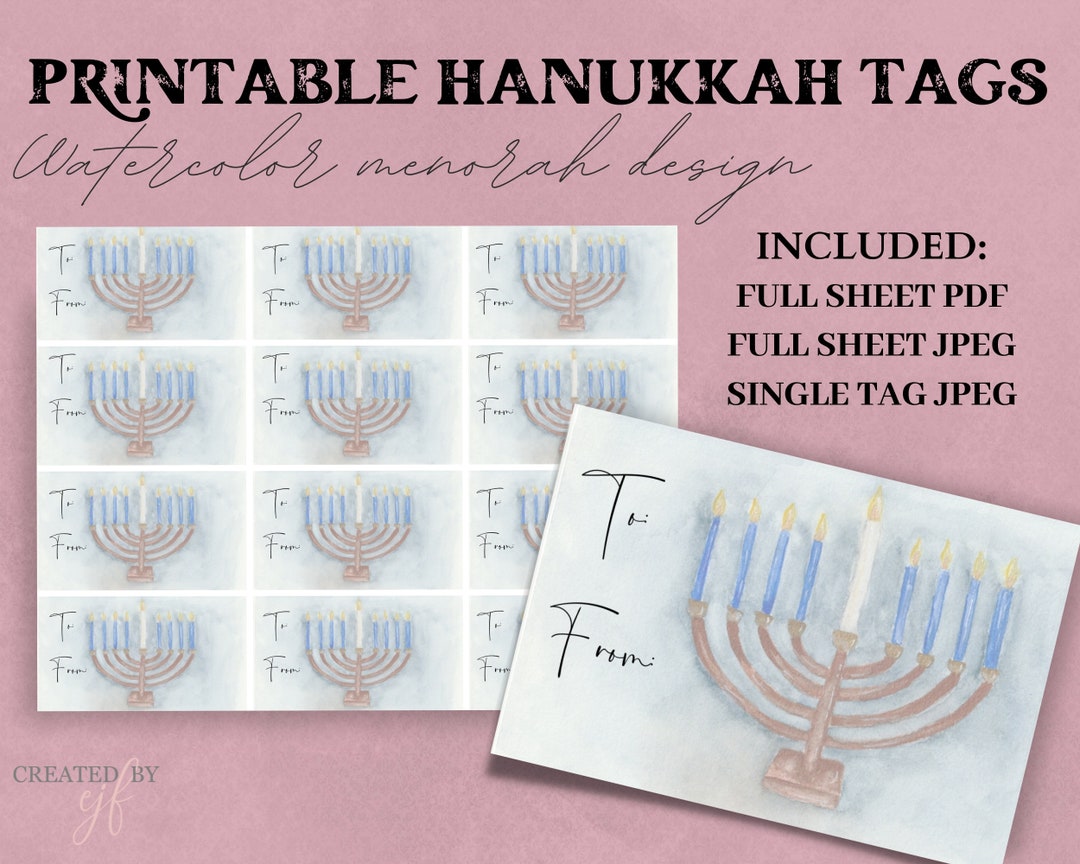 Printable Hanukkah Gift Tags Watercolor Menorah Design 3.5x2, Printable, Digital Download - Etsy