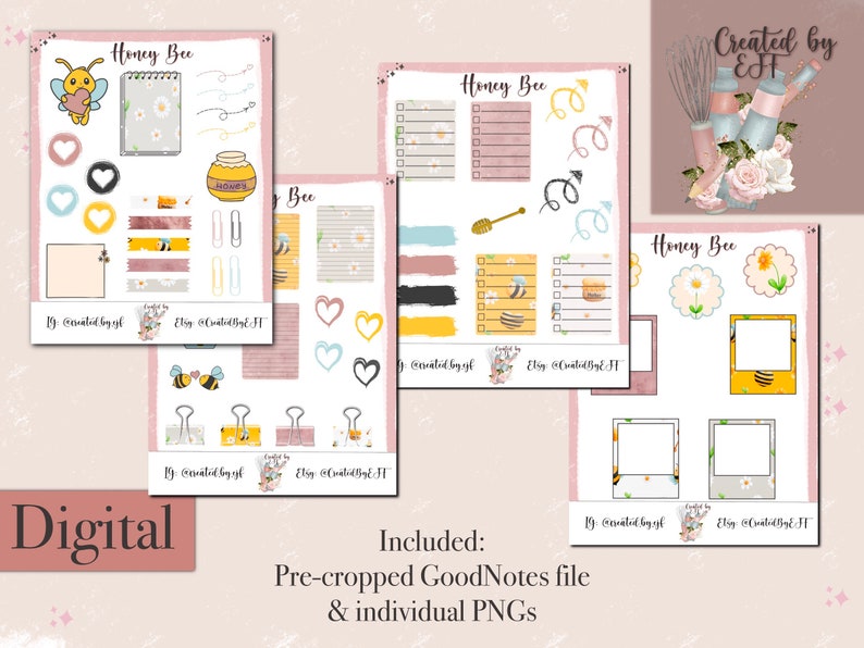 Honey Bee Digital Planner Stickers: Goodnotes PNG (digital Download) - Etsy