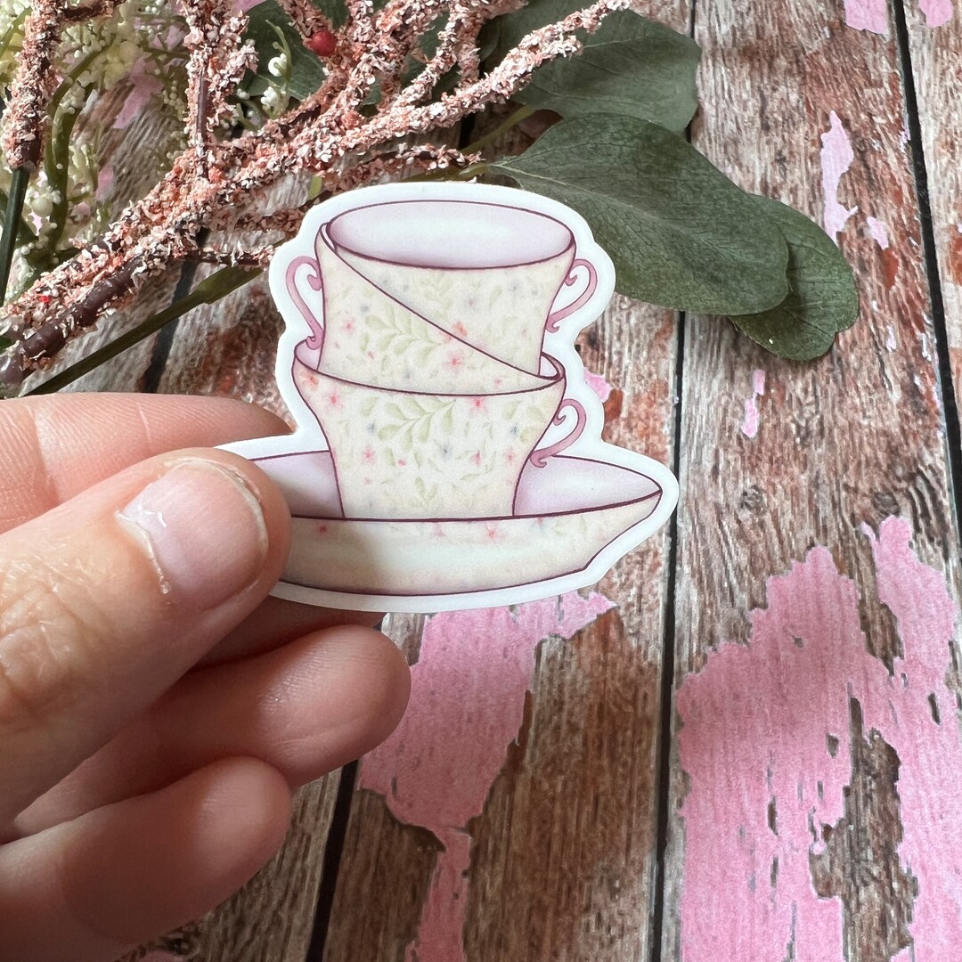 Tea for Three Sticker: Floral Teacup Vinyl Decal - Etsy