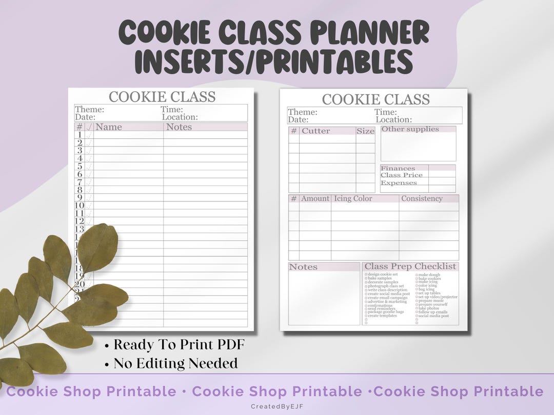 Cookie Class Planner Inserts: Sign-up Sheet & Checklist (digital ...