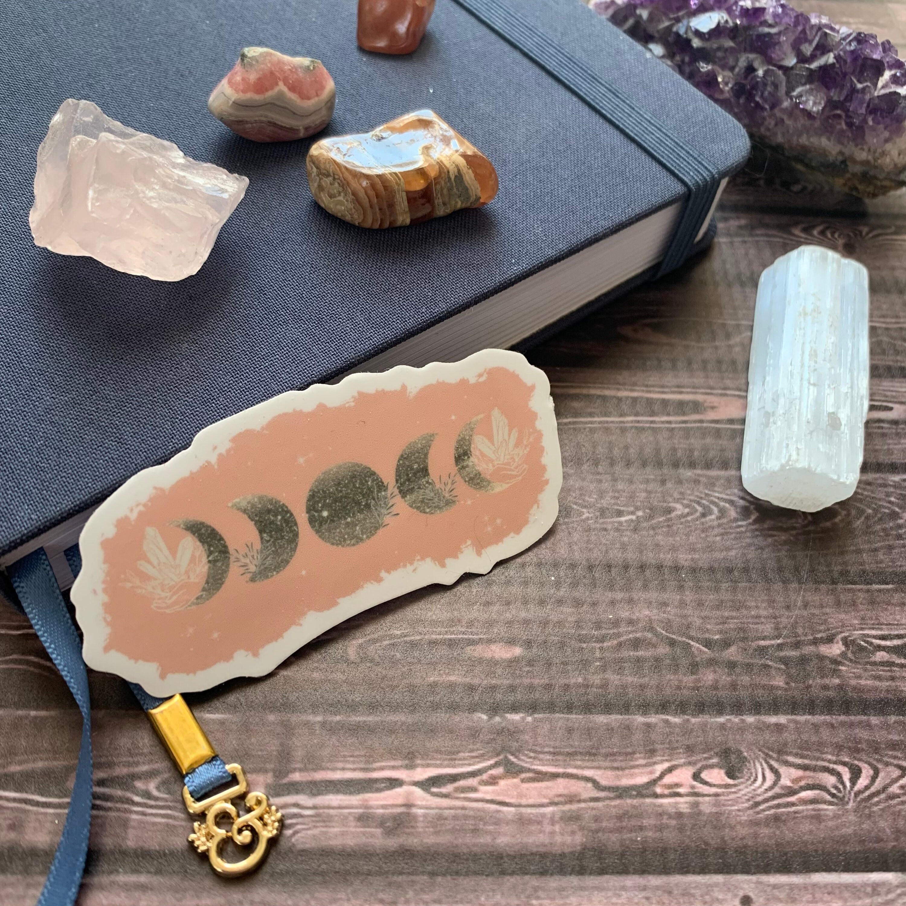 Pink Moon Phases With Crystals Sticker: Laptop, Water Bottle Vinyl ...