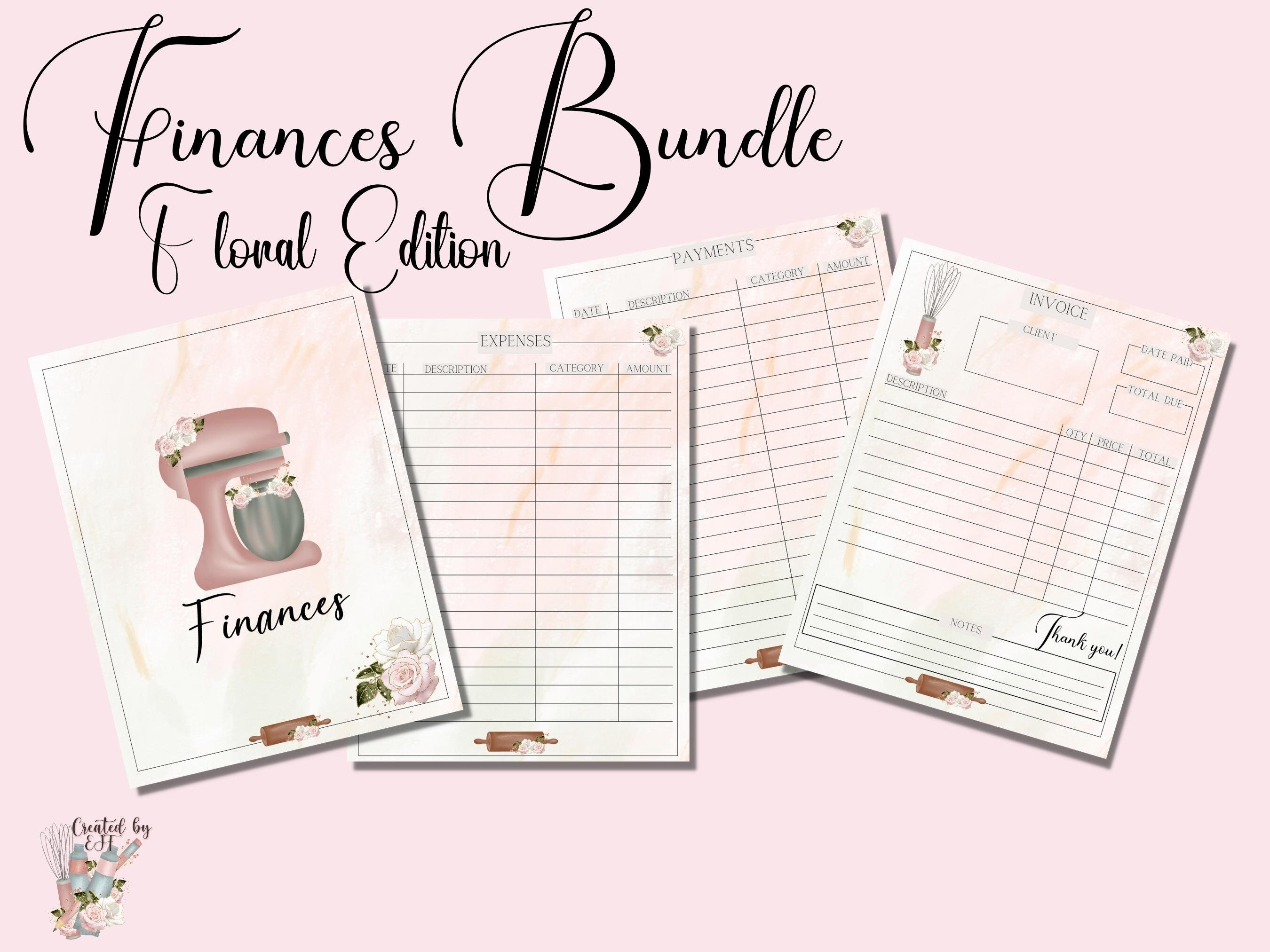 Printable Baking Finances Bundle, Floral Edition, Printable Invoice ...