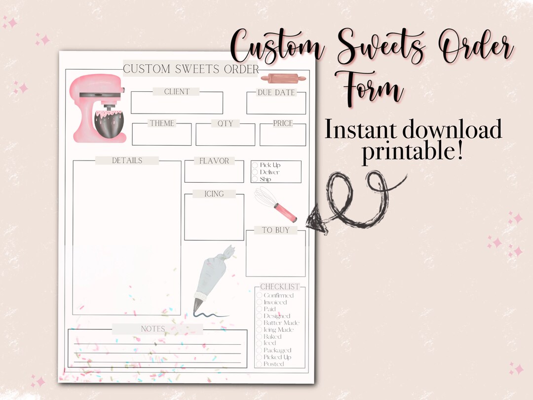 Custom Sweets Order Form, Sprinkle Edition, Planner Page, Printable ...