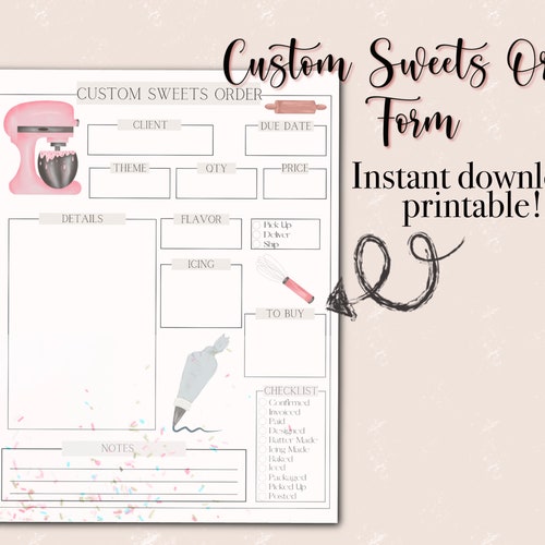 Custom Sweets Order Form Sprinkle Edition Planner Page - Etsy