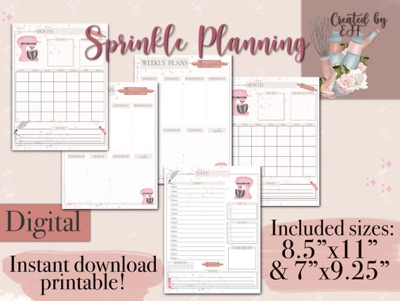 Sprinkle Planner Pages Sunday and Monday Start Daily Plans - Etsy