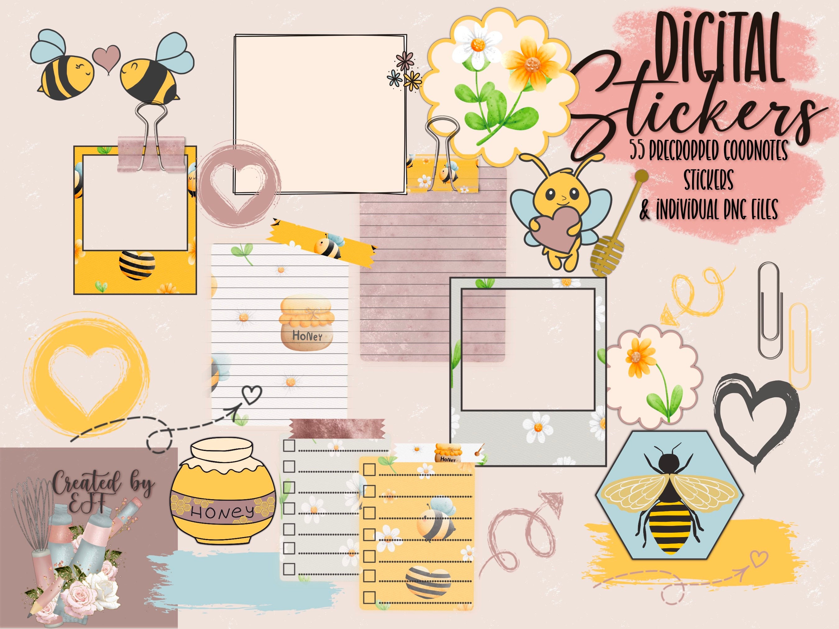 Honey Bee Digital Planner Stickers: Goodnotes PNG (digital Download) - Etsy