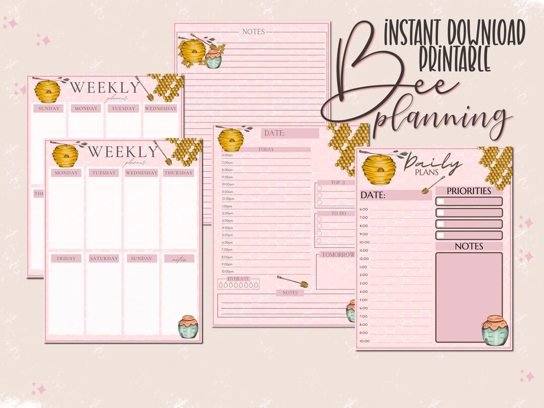 Bee Themed Planning Bundle, Daily Plan, Weekly Plan, Notes, Planner ...
