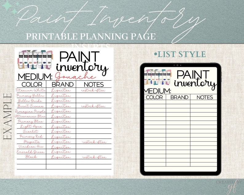 Paint Inventory Tracker for Craft Room Organization, Art Printables - Etsy