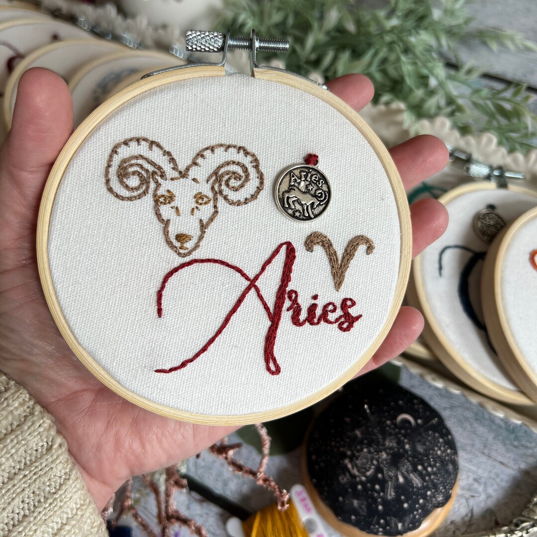 Aries Hand Embroidery Hoop Art, 4", Astrology Zodiac Art - Etsy