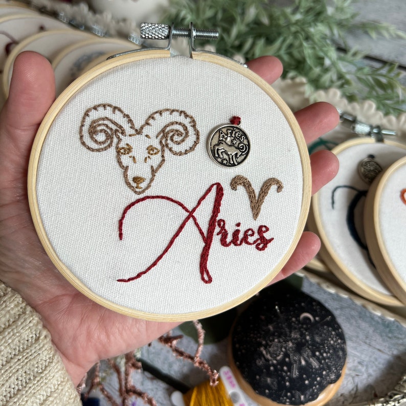 Aries Hand Embroidery Hoop Art, 4", Astrology Zodiac Art - Etsy