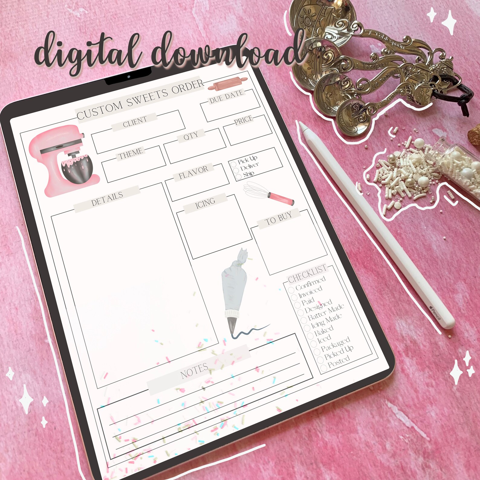 Custom Sweets Order Form, Sprinkle Edition, Planner Page, Printable ...