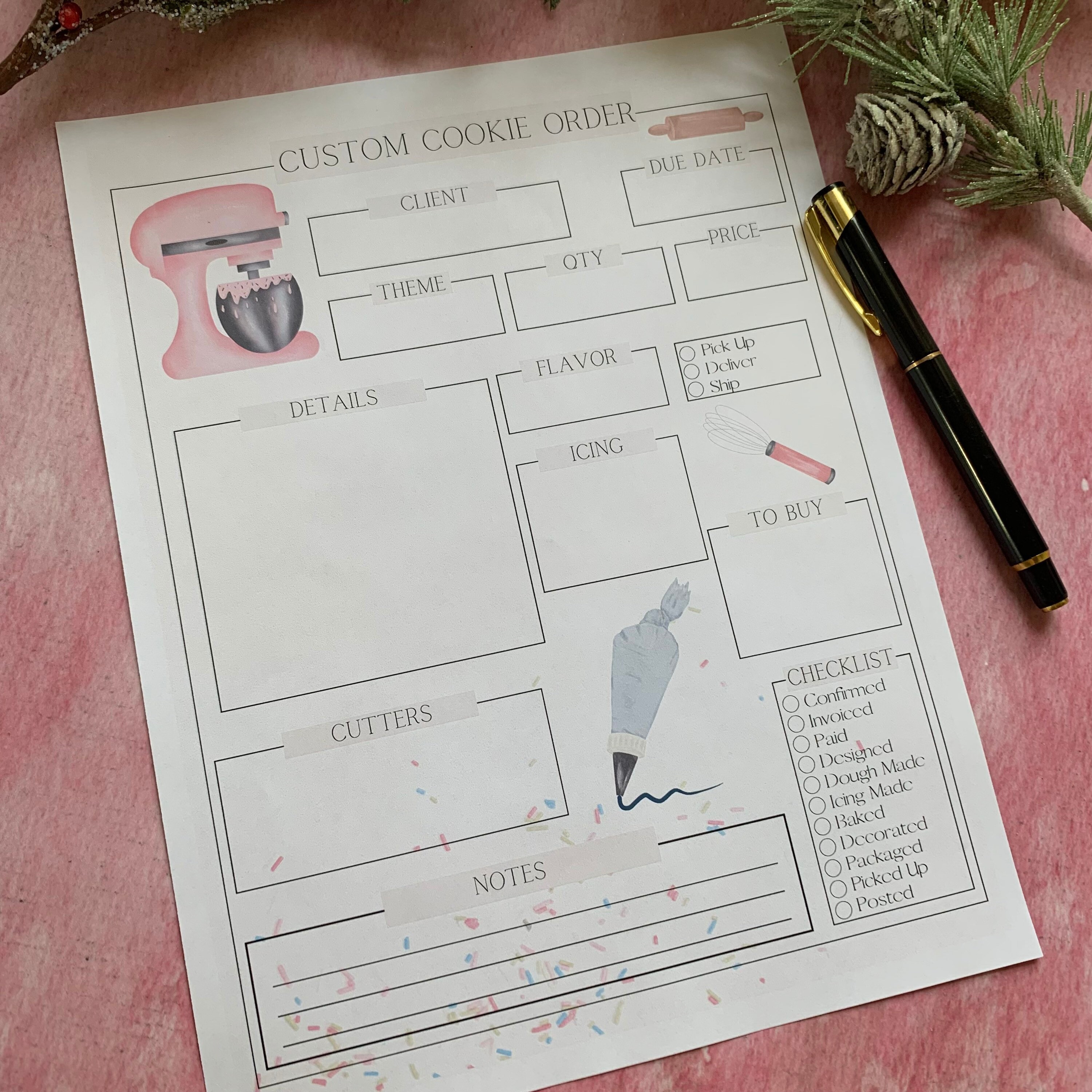 Custom Cookie Order Form, Sprinkle Edition, Planner Page, Printable ...