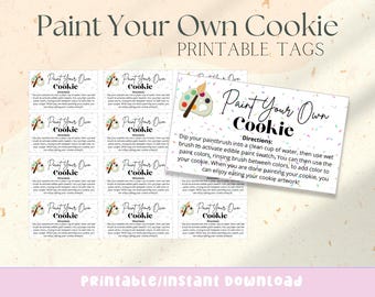 Paint Your Own Cookie Printable Tag, Pyo Cookie Instruction Tag, Cookie ...