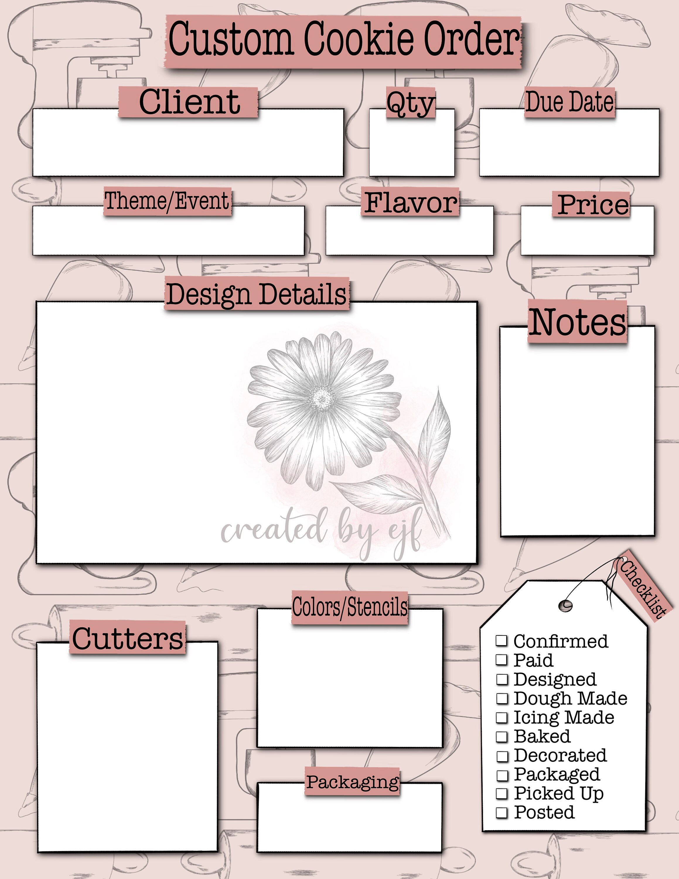 Custom Cookie Order Form Planner Page Printable Digital - Etsy