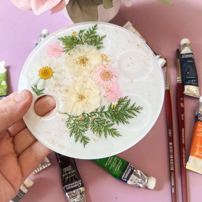 Floral Resin Artist Palette: Handmade Art Decor, 5" Small Palette - Etsy