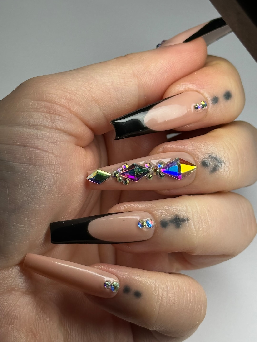 French Diamond Tip Press on Nails French Tips Acrylic Nails Fake Nails ...