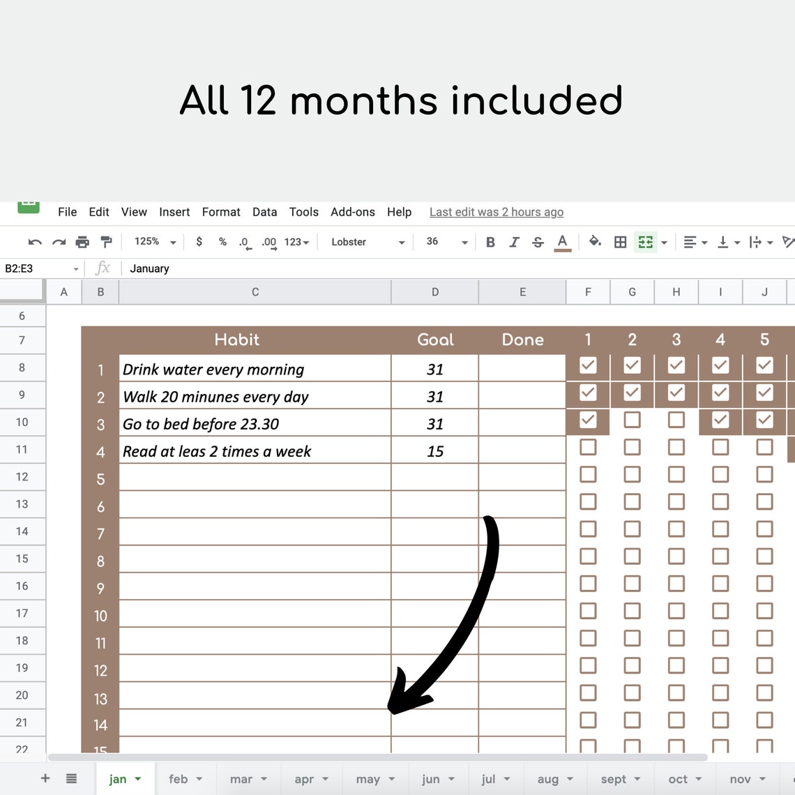 Habit tracker Google Sheets template Habit tracker | Etsy