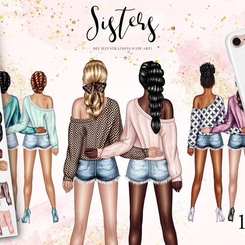 Best Friends Clipart: girls Clipart Bff Clipart | Etsy Canada