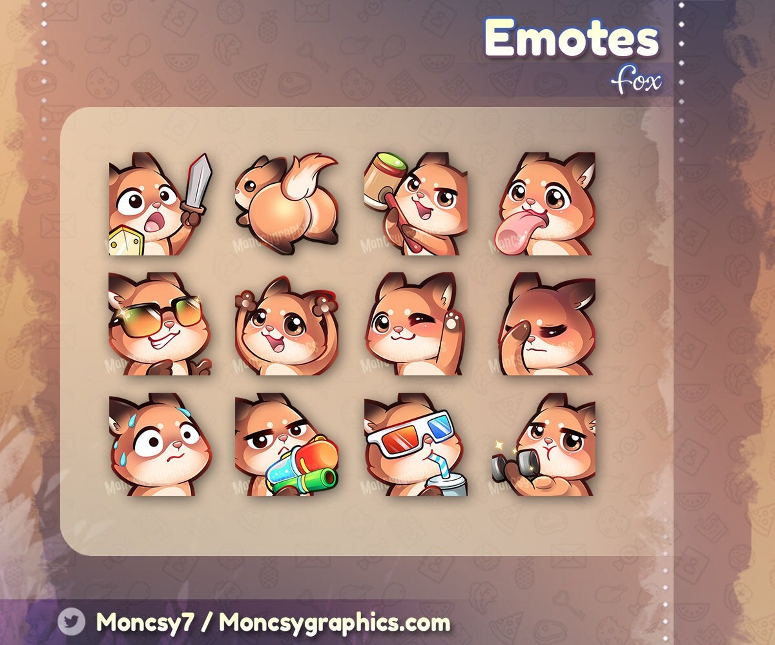Cute Fox Twitch Sub Emotes / Fox Emotes for Your Twitch, Discord ...