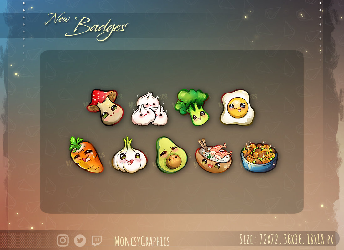 Kawaii Food Badges / Twitch Sub Badges / Badges Food for Streamers ...