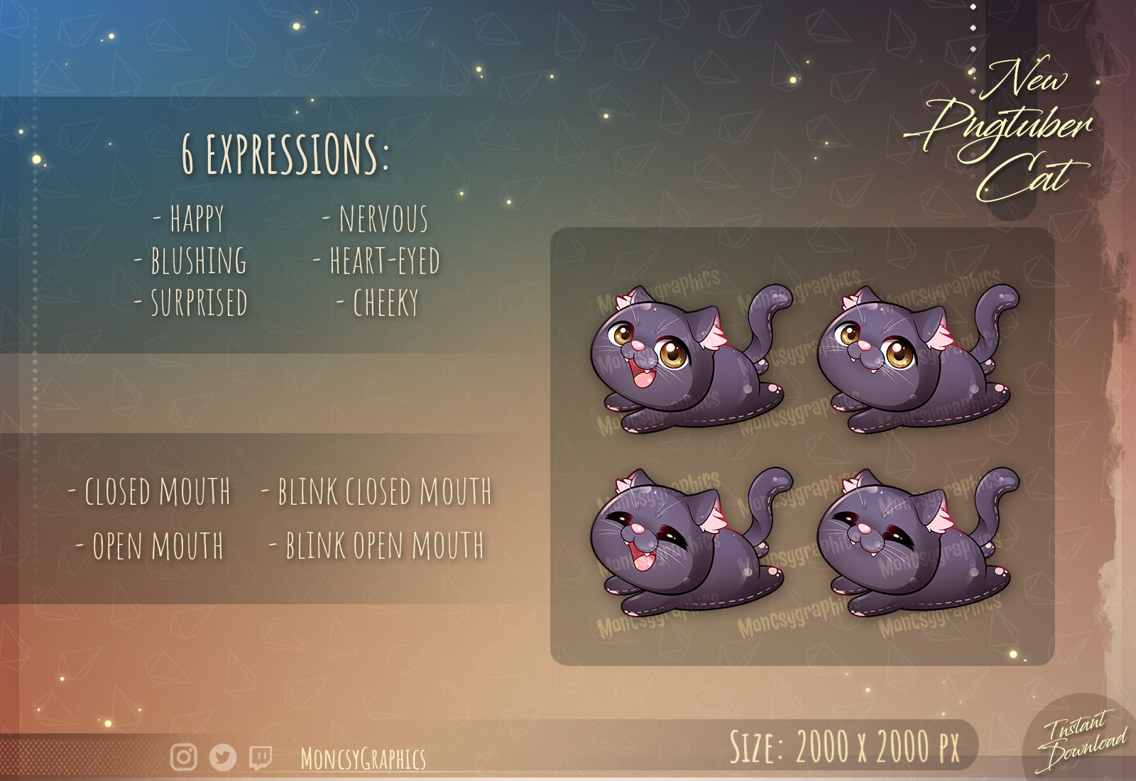 Cute Black Cat Pngtuber Model / Voice Reactive Stream Mascot / Vtuber ...