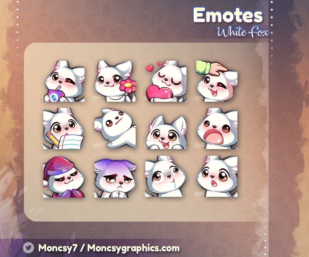 Cute White Fox Twitch Sub Emotes / Kawaii Fox Emotes for Your Twitch ...