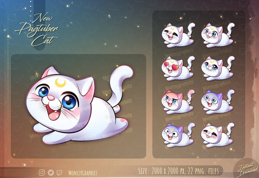 Cute White Sailor Moon Inspired Cat Pngtuber Model / Voice Reactive ...