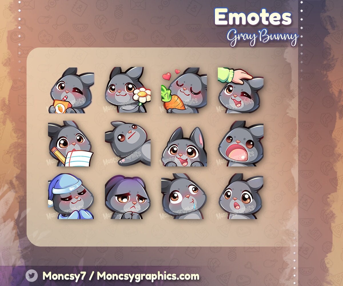Cute Easter Gray Bunny Twitch Emotes / Easter Twitch Sub Emote / Badge ...