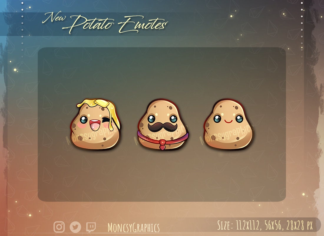 Twitch Potato Emotes // Cute Emotes for Streamers / Kawaii / Potato - Etsy