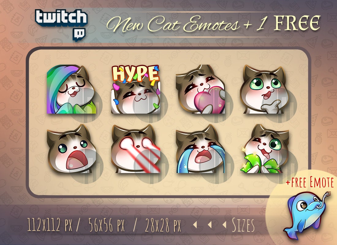 Twitch Cat Emotes // Cute Chibi Cat Emotes for Streamers / Kawaii Cat ...