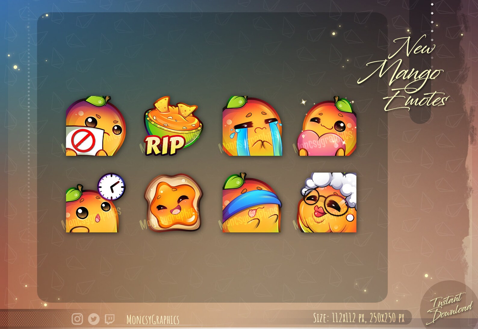 Twitch Cute Mango Emotes for Streamers / Kawaii Fruit Emote for Your ...