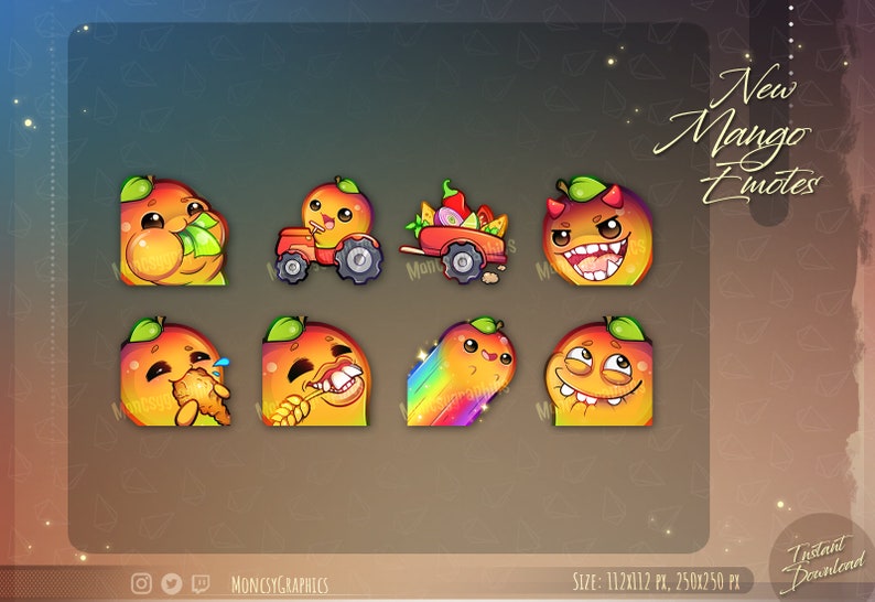 Twitch Cute Mango Emotes for Streamers / Kawaii Fruit Emote for Your ...