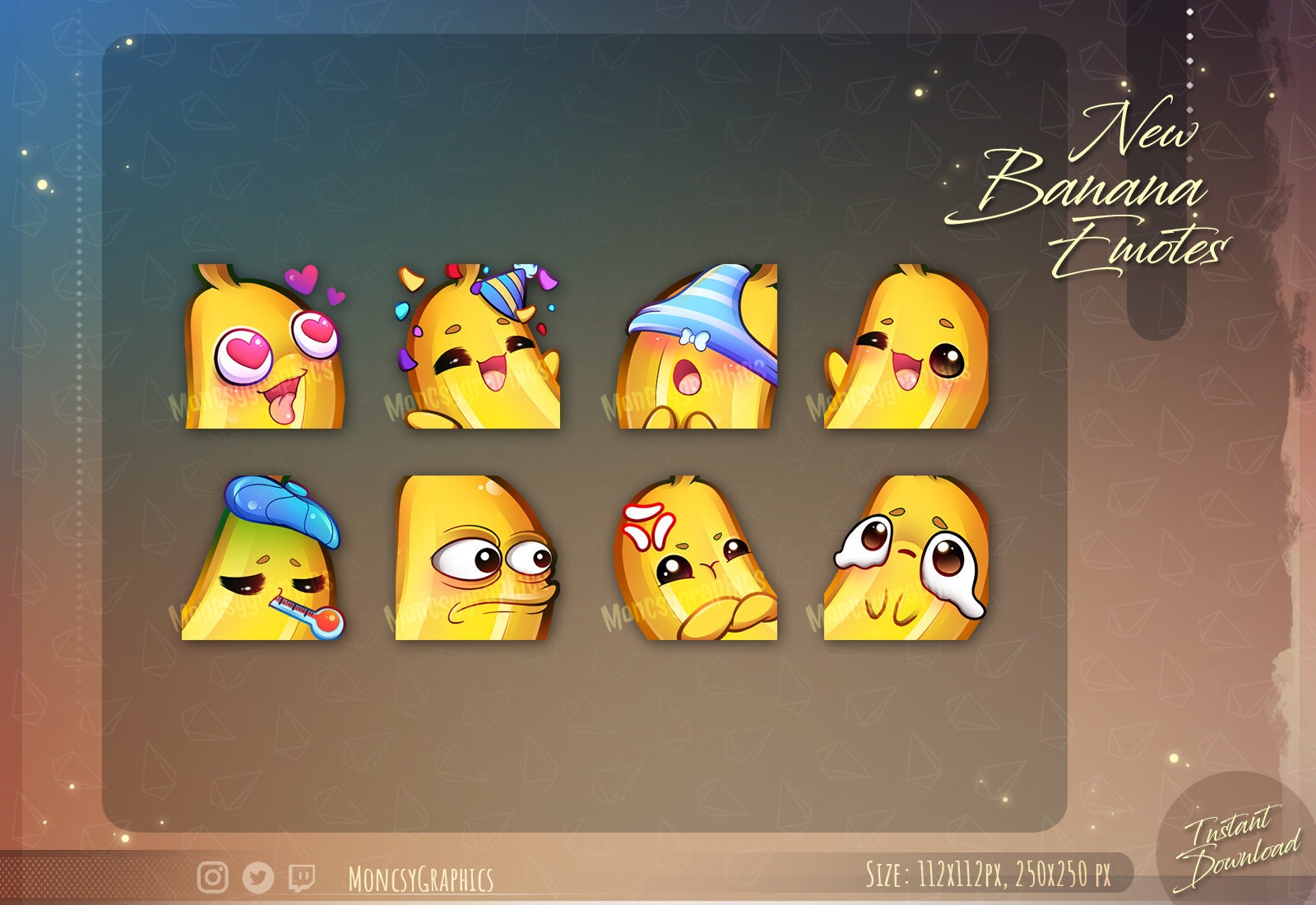 Twitch Cute Banana Emotes for Streamers / Kawaii Fruit Emote for Your ...