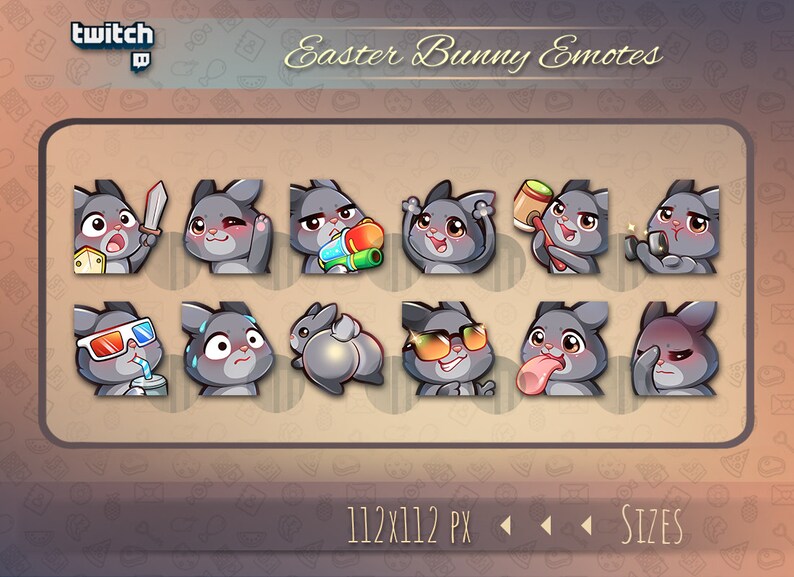 Cute Easter Gray Bunny Twitch Emotes / Easter Twitch Sub Emote | Etsy