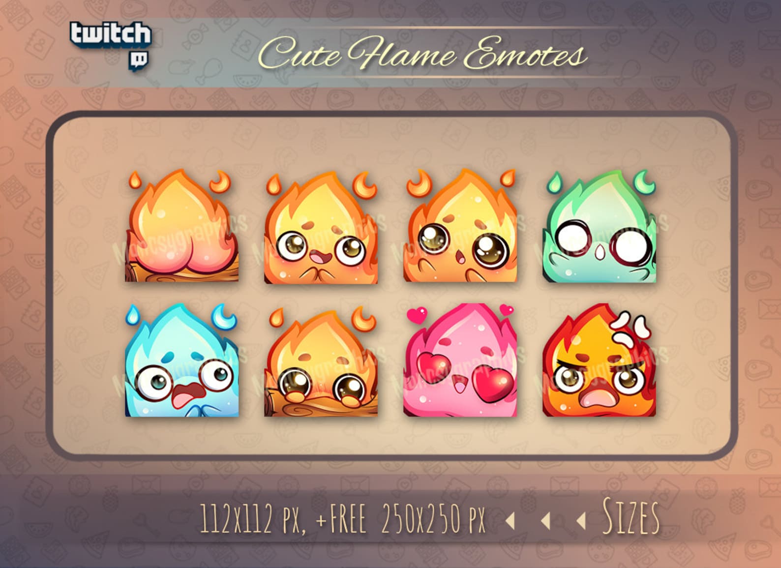 Twitch Cute Flame Emotes for Streamers / Kawaii Flame Emote for Your ...