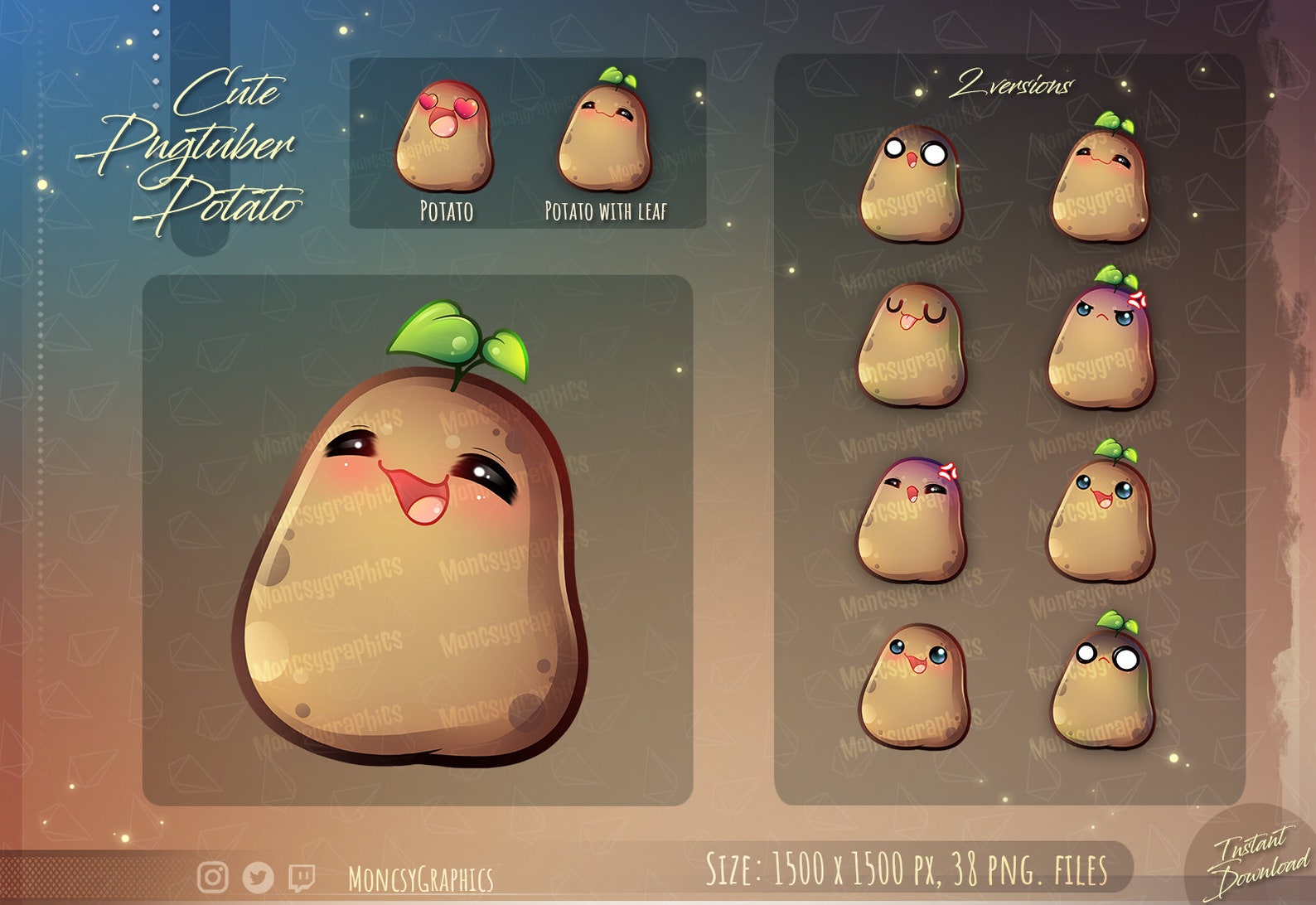 Cute Potato Pngtuber Model / Voice Reactive Stream Mascot / Vtuber ...