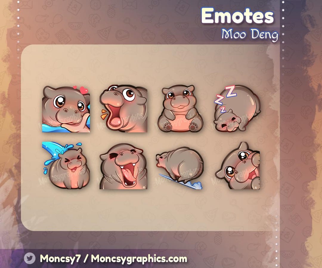 Moo Deng Hippo Emotes for Streamers / Twitch Cute Hippo Emote for Your ...