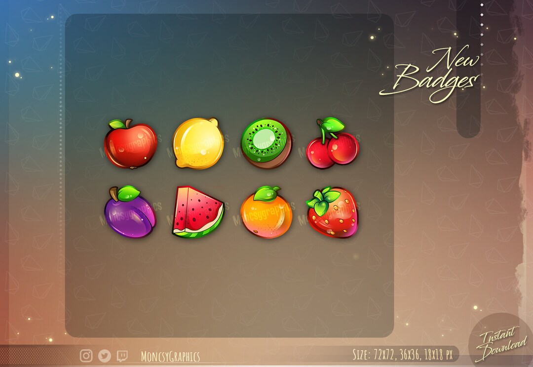 8 X Fruit Badges / Twitch Sub Badges / Bit Badges for - Etsy