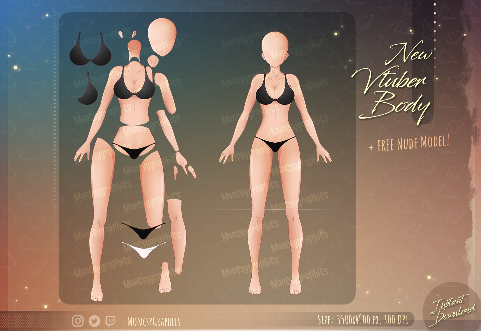 Vtuber Character Model Body / .PSD / Live2d Full Body Model / - Etsy