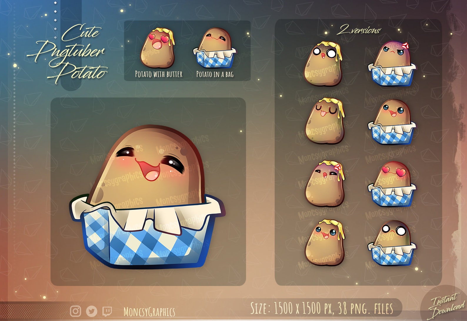 Cute Potato Pngtuber Model / Voice Reactive Stream Mascot / Vtuber ...