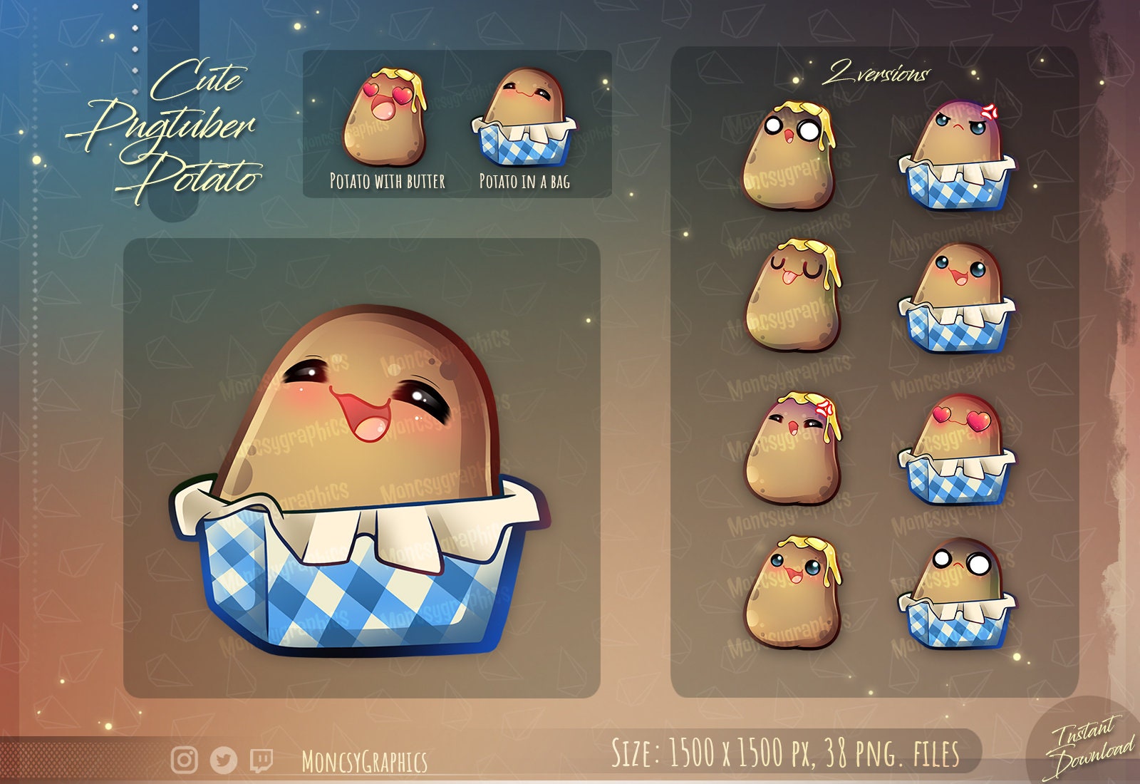 Cute Potato Pngtuber Model / Voice Reactive Stream Mascot / Vtuber ...