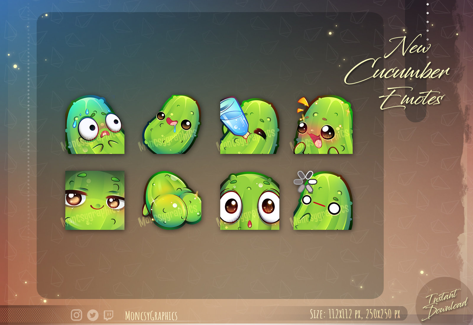 Twitch Cute Cucumber Emotes for Streamers / Kawaii Food Emote for Your ...