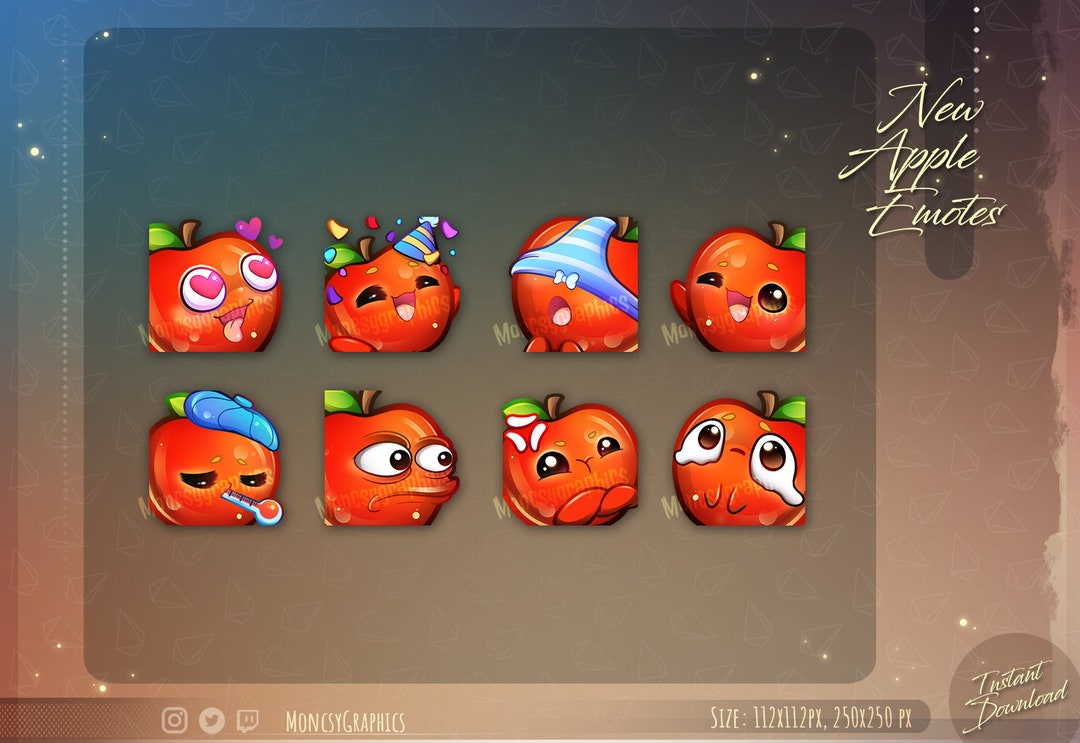 Twitch Cute Apple Emotes for Streamers / Kawaii Citrus Emote for Your ...