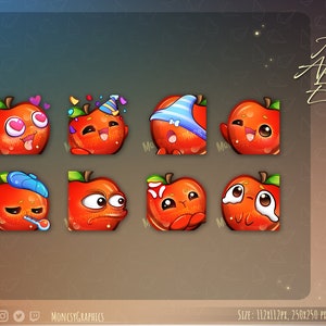Twitch Cute Apple Emotes for Streamers / Kawaii Citrus Emote for Your ...