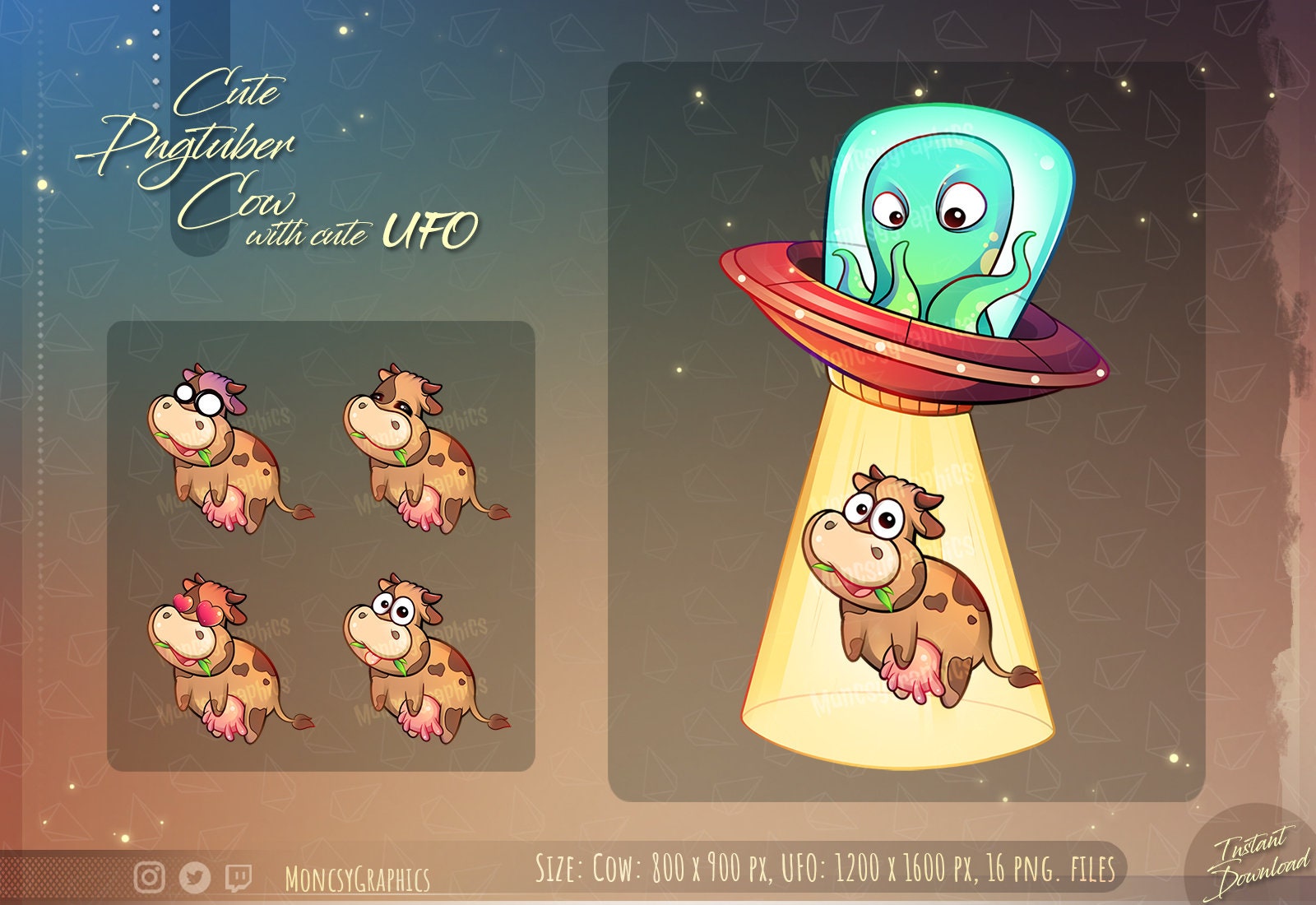 Cute Cow and UFO Pngtuber Model / Voice Reactive Stream Mascot / Vtuber ...