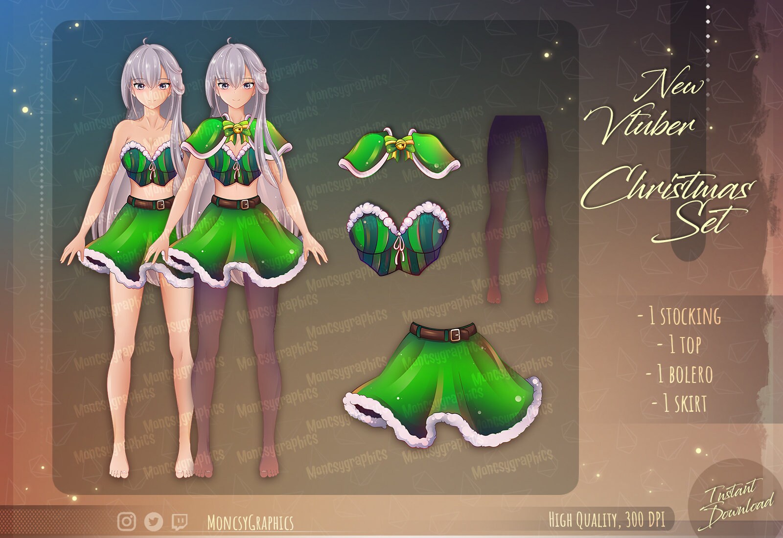Vtuber Character Asset Set / Christmas Set for Twitch/youtube/ Female ...