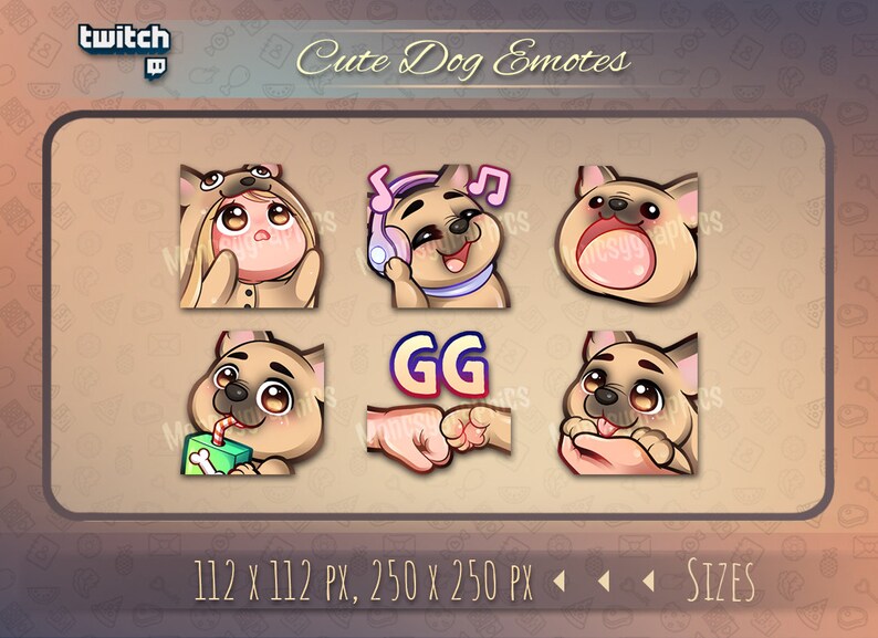 Twitch French Bulldog Emotes / Cute Chibi Dog Emotes for Streamers ...