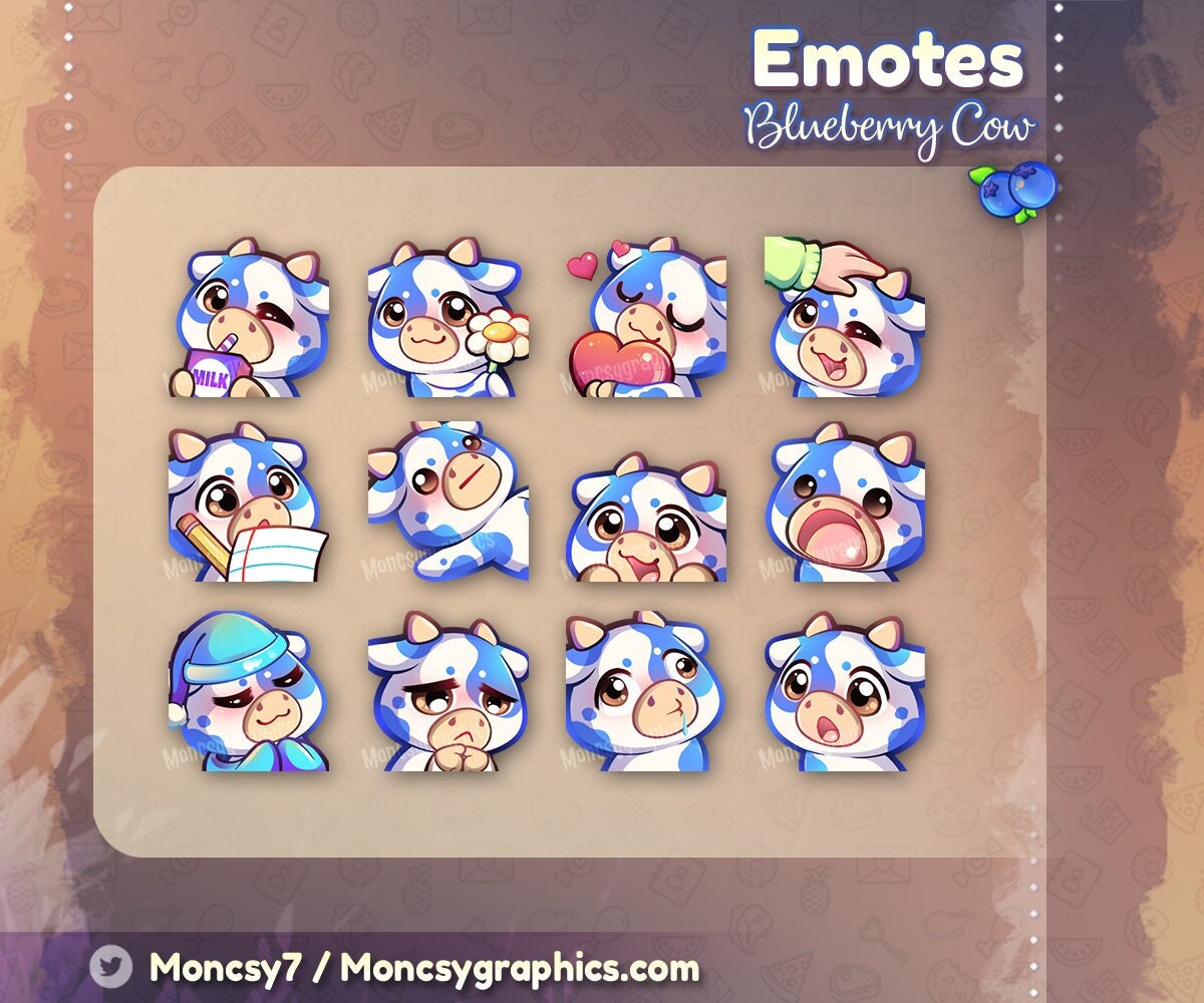 Cute Blueberry Cow Twitch Emotes / Kawaii Blue Cow Emotes for Your ...